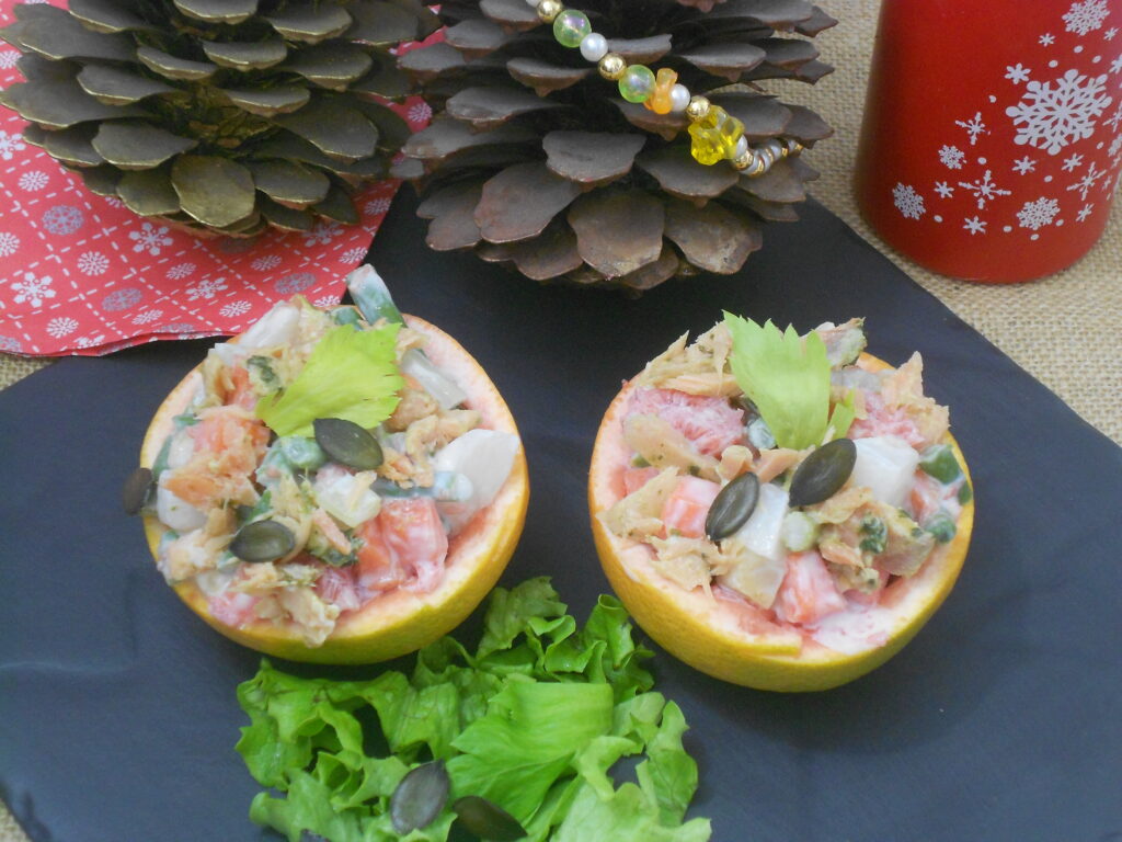 Surprise de pamplemousse aux légumes et au crabe - Nutri Bonheur